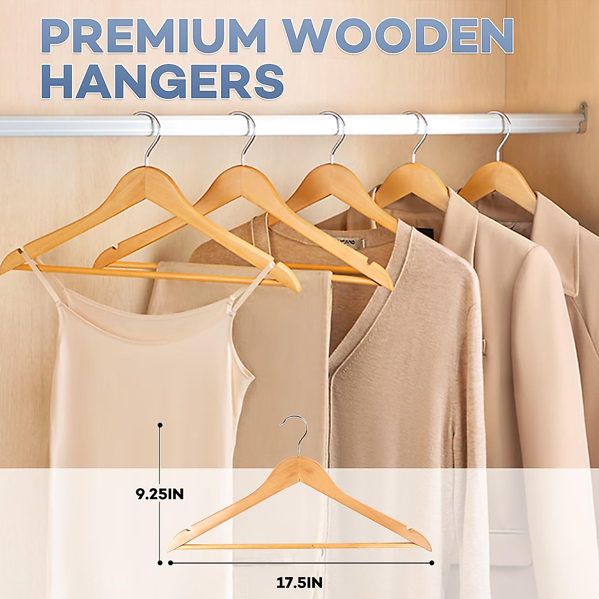 Wooden Hangers 40 Pack, Heavy Duty Wood Hangers for Coats, Suits, Jackets, Closet & Pants Durable Premium Wood Hangers with 360-Degree Rotatable Hook and Notches, Natural