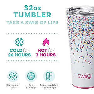 Swig Life XL 32oz Tumbler, Insulated Coffee Tumbler with Lid, Cup Holder Friendly, Dishwasher Safe, Stainless Steel, Extra Large Travel Mugs Insulated for Hot and Cold Drinks (Confetti)