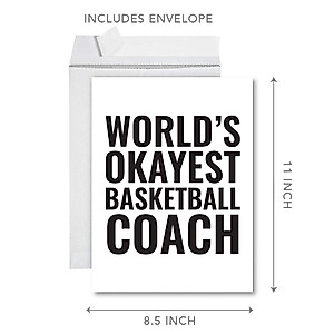 Andaz Press Funny World's Okayest Basketball Coach Jumbo Card, 8.5 x 11 inch, Blank Greeting Card with Envelope, Humour, Banter, Fun Birthday Card, Thank You Card for Basketball Coach, 1-Pack