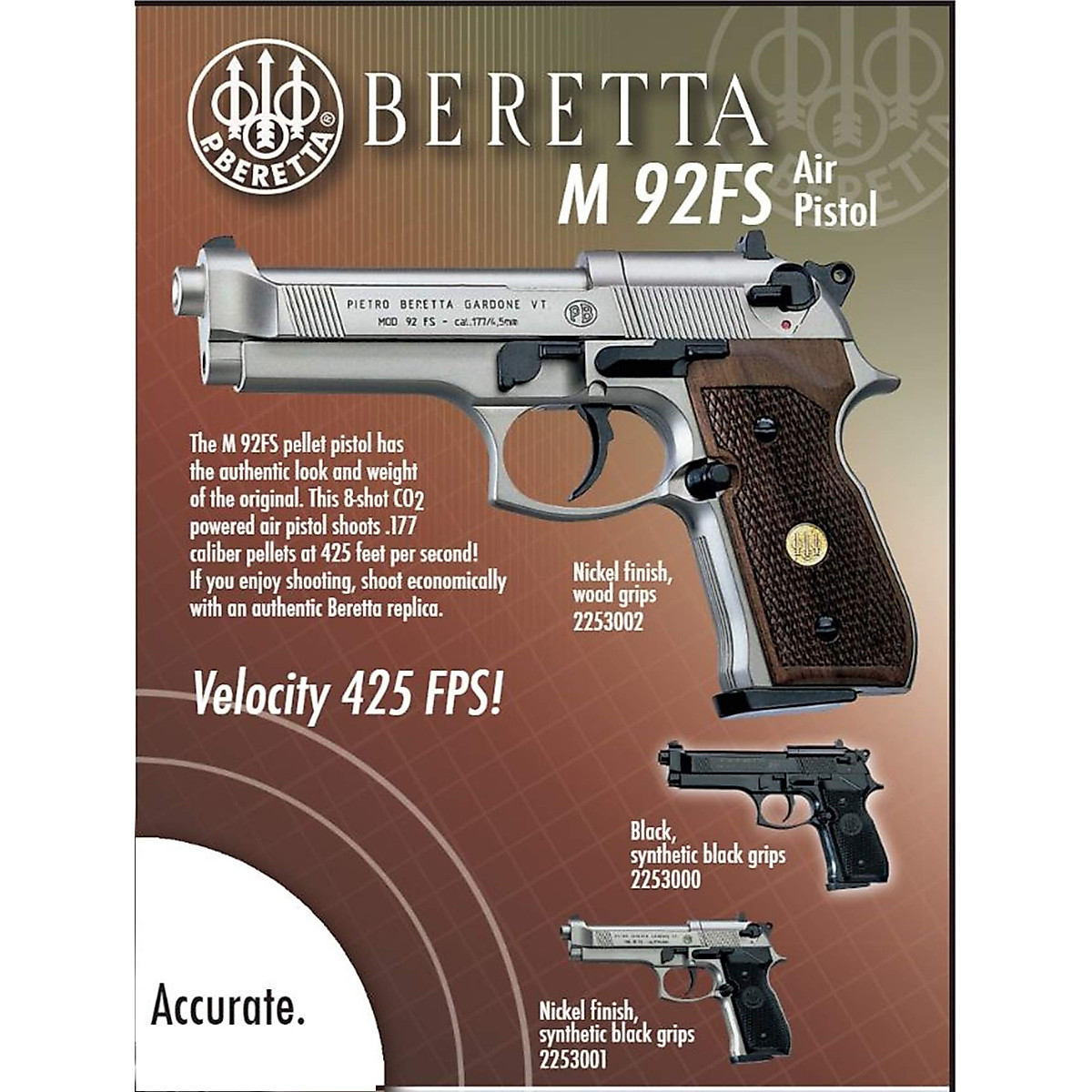 Beretta M 92 FS All Metal .177 Caliber Pellet Gun Air Pistol, Black, One Size