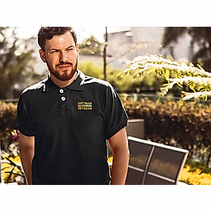 Vietnam Veteran Men's Polo T Shirt Embroidered Army USA Soldier Shirt (Navy Blue, XL)