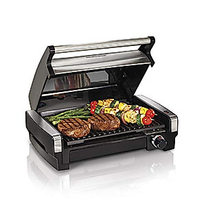 Hamilton Beach Electric Indoor Searing Grill with Adjustable Temperature Control to 450F, Removable Nonstick Grate, 118 sq. in. Surface Serves 6, Stainless Steel