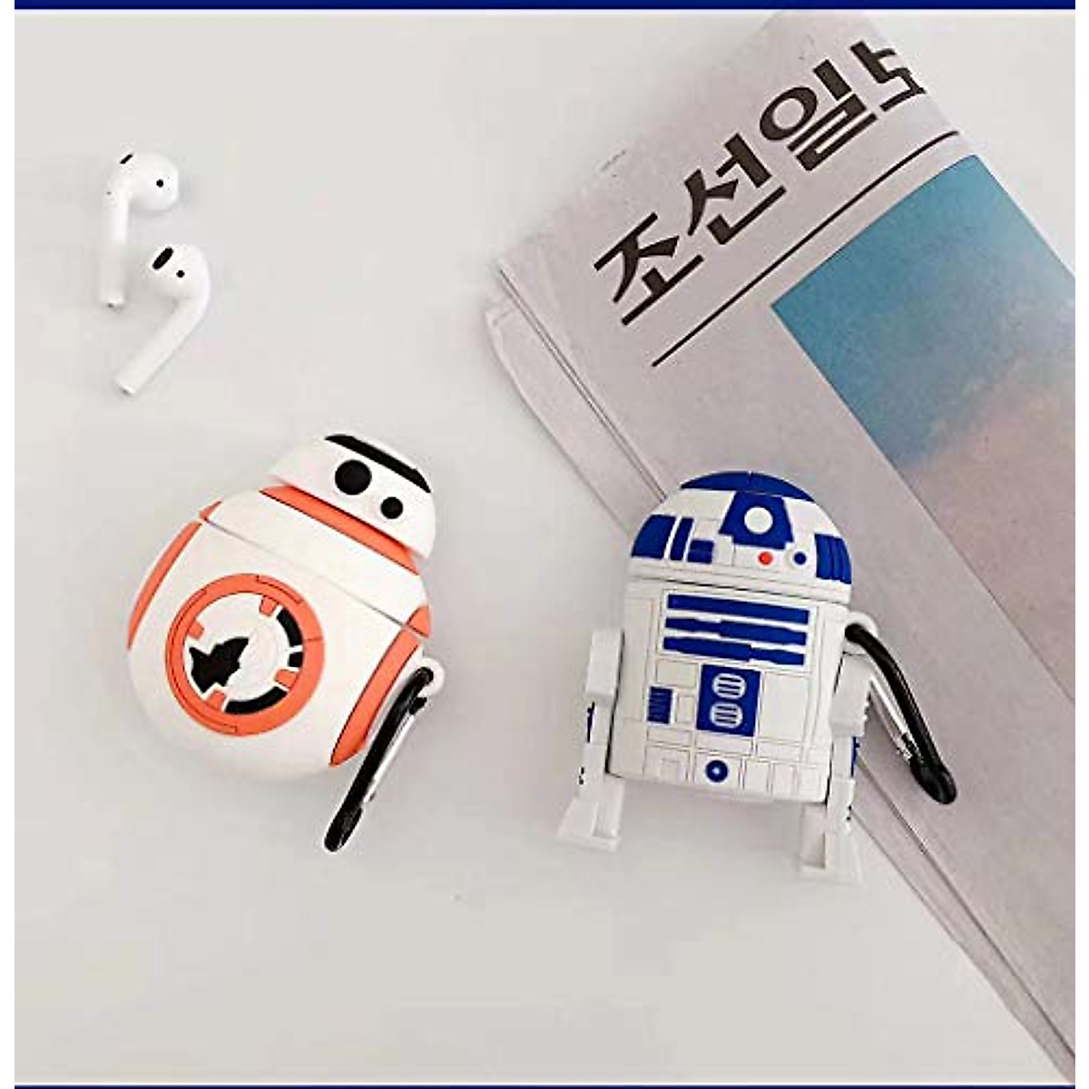New 3D Cute Cartoon Airpods case,Compatible for Airpod 1 & 2, Stylish Designer Skin, Very Suitable Teenagers, Children, Boys Girls (R2-D2)