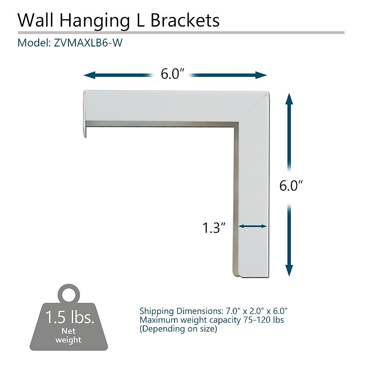 Elite Screens 6" White Projector Screen L-Brackets, Single Metal Welded Construction, Wall or Ceiling Mount - Includes Hooks and Hardware, Model: ZVMAXLB6-W
