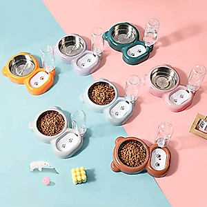 Azwraith Double Dog Cat Bowls, Pet Water and Food Bowl Set with Automatic Water Dispenser Bottle Detachable Stainless Steel Bowl for Small Dogs and Cats Kitten Puppy Rabbit Bunny - Pink