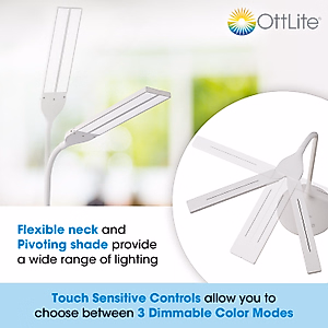 OttLite Pivot LED Desk Lamp, Dual Shade Desk - 3 Color Temperature Modes, Auto Shut-Off Timer, Adjustable Neck & Touch Activated Controls - Crafting, Sewing, & Studying