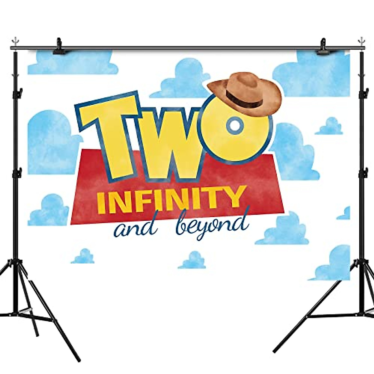 Rsuuinu Two Infinity and Beyond Backdrop 2nd Birthday Hat Blue Clouds Birthday Party Supplies Decorations Photography Background for Kids Boys Second Birthday Cake Table Banner Photo Booth Props 7x5ft