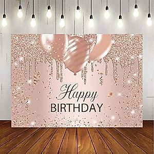 Avezano Rose Gold Birthday Backdrop Glitter Drips Rose Gold Balloons Birthday Background Women Bday Girls Sweet 16 30th 40th 50th 60th Bday Party Backdrops Decorations (7x5)