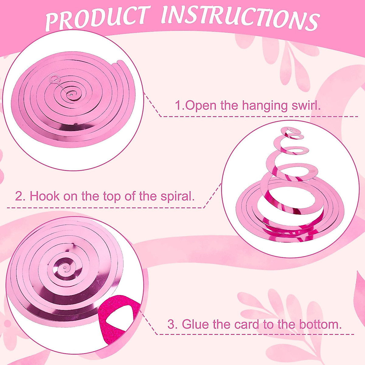 Whaline Breast Cancer Awareness Hanging Swirls Glitter Pink Ribbon Ceiling Spiral Streamers Hanging Ornaments for Home Party Wall Decoration Supplies, 18Pcs