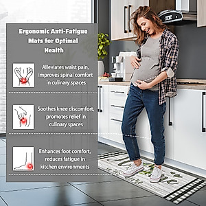 Qahing Farmhouse Kitchen Rugs Mats Sets of 2 Cushioned Anti Fatigue Kitchen Mats for Floor Spring Non Slip Memory Foam Kitchen Floor Mats Waterproof Comfort Standing Mats for Sink, 17.3"x28"+17.3"x47"