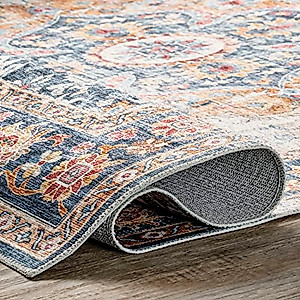 nuLOOM EMI Traditional Stain-Resistant Machine Washable Area Rug, 9' x 12', Blue Multi