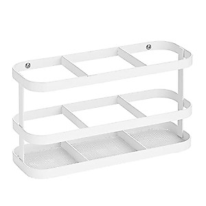 mDesign 3-Section Oval Bathroom Wall Mounted Hair Tool Storage Organizer - Metal Accessory Basket - Hanging Holder for Hair Dryer, Straightener, and Curling Iron - Carson Collection - White