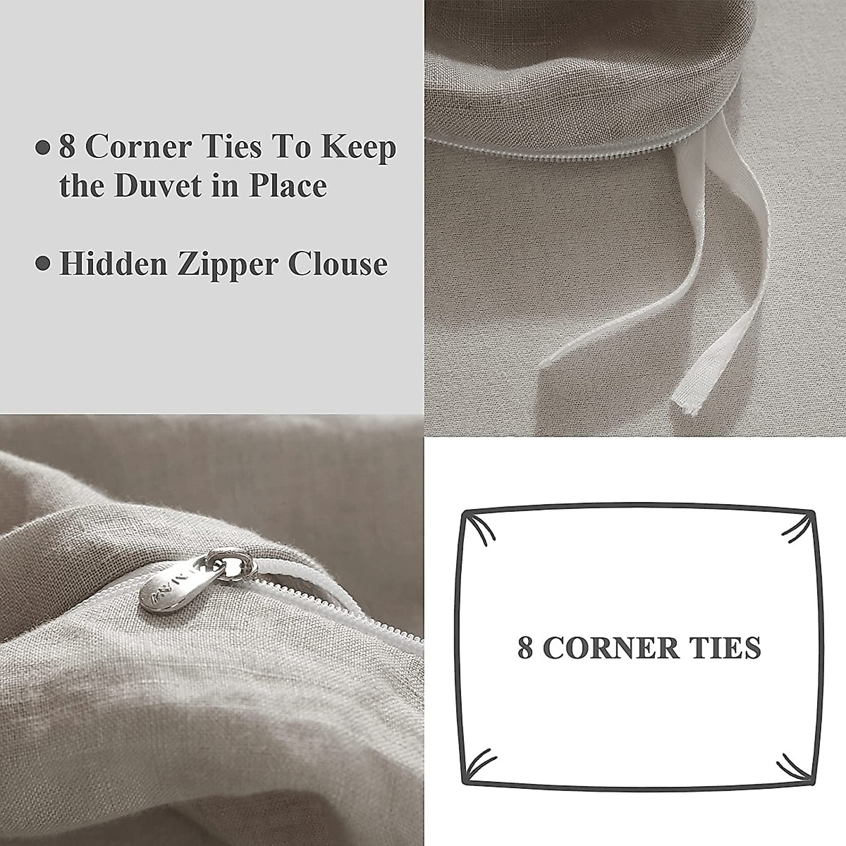 Ivellow Linen Duvet Cover Set 100% Washed French Flax Pure Linen Duvet Covers King Soft Natural Breathable Durable Cooling Duvet Cover King Size Linen Bedding Set (1 Linen Duvet Cover 2 Pillowcases)