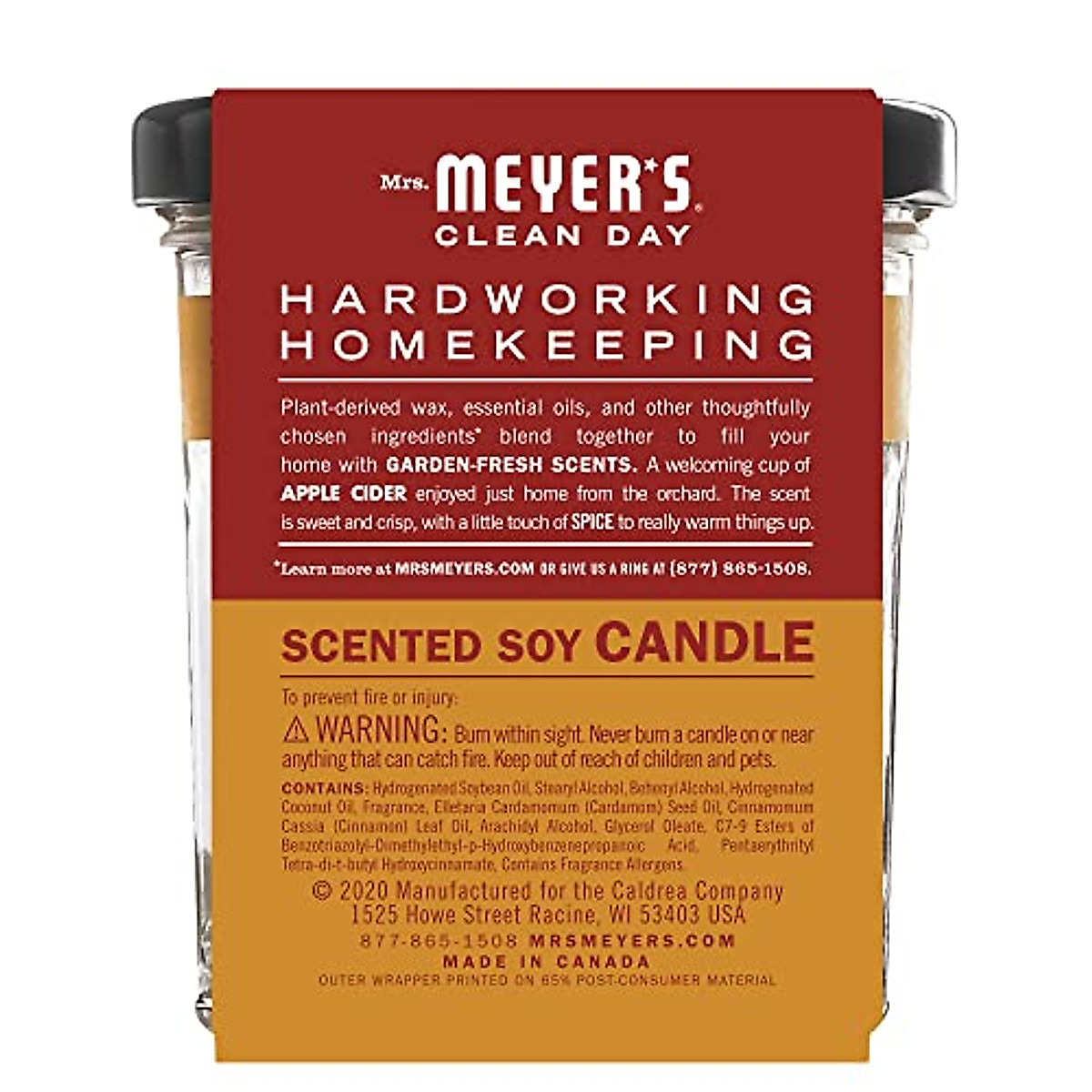 Mrs. Meyer's Soy Aromatherapy Candle, 35 Hour Burn Time, Made with Soy Wax and Essential Oils, Apple Cider, 4.9 oz