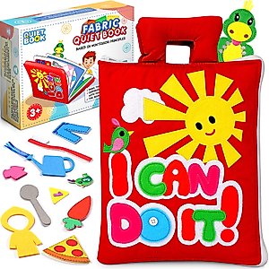 QUIET BOOK for Toddlers - Montessori Kids for Girl & Boy - Activity Travel Toddler Busy Book - Soft Quiet Toys for Toddlers - Felt Preschool Educational Toy with Sensory Activities, Red