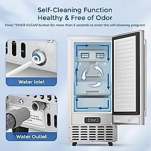 Electactic Commercial Nugget Ice Maker Machine, 66Lbs/Day, Bulit-in Freestanding Under Counter Ice Machine, Self-Cleaning & 24H Timer & LCD Panel Drain Pump, Stainless Steel Ice Maker