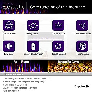 Electactic 60 inches Electric Fireplace Recessed and Wall Mounted Electric Fireplace, Fireplace Heater and Linear Fireplace, with Timer, Remote Control, Adjustable Flame Color, 750w/1500w, Black