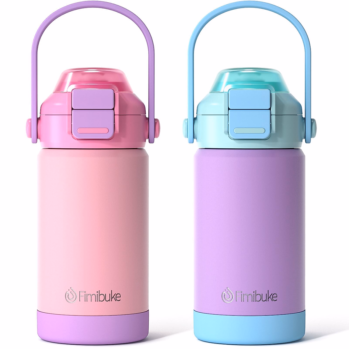Kids Water Bottle with Straw & Chug(2-in-1 Lid), 14oz Kids Insulated 18/8 Stainless Steel Water Bottle for School Girls Boys Toddler Water Bottle Leak Proof & Spill Proof Kids Cups (2, C1.Macaron)