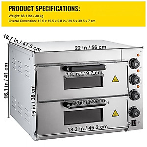 Double Deck Commercial Pizza Oven, 110V 1950W Stainless Steel Electric Pizza Maker with Stone and Shelf - Ideal for Restaurant and Home Pretzels Baked