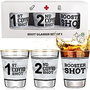 Garybank 1st & 2nd & Booster Covid Shot Glass Set, Cute Funny Quarantine Gifts, Fun Shot Glasses Gifts for Mother's Day, Mom, Dad, Nurse, Men, Christmas/Thanksgiving/Graduation/Valentine's Day
