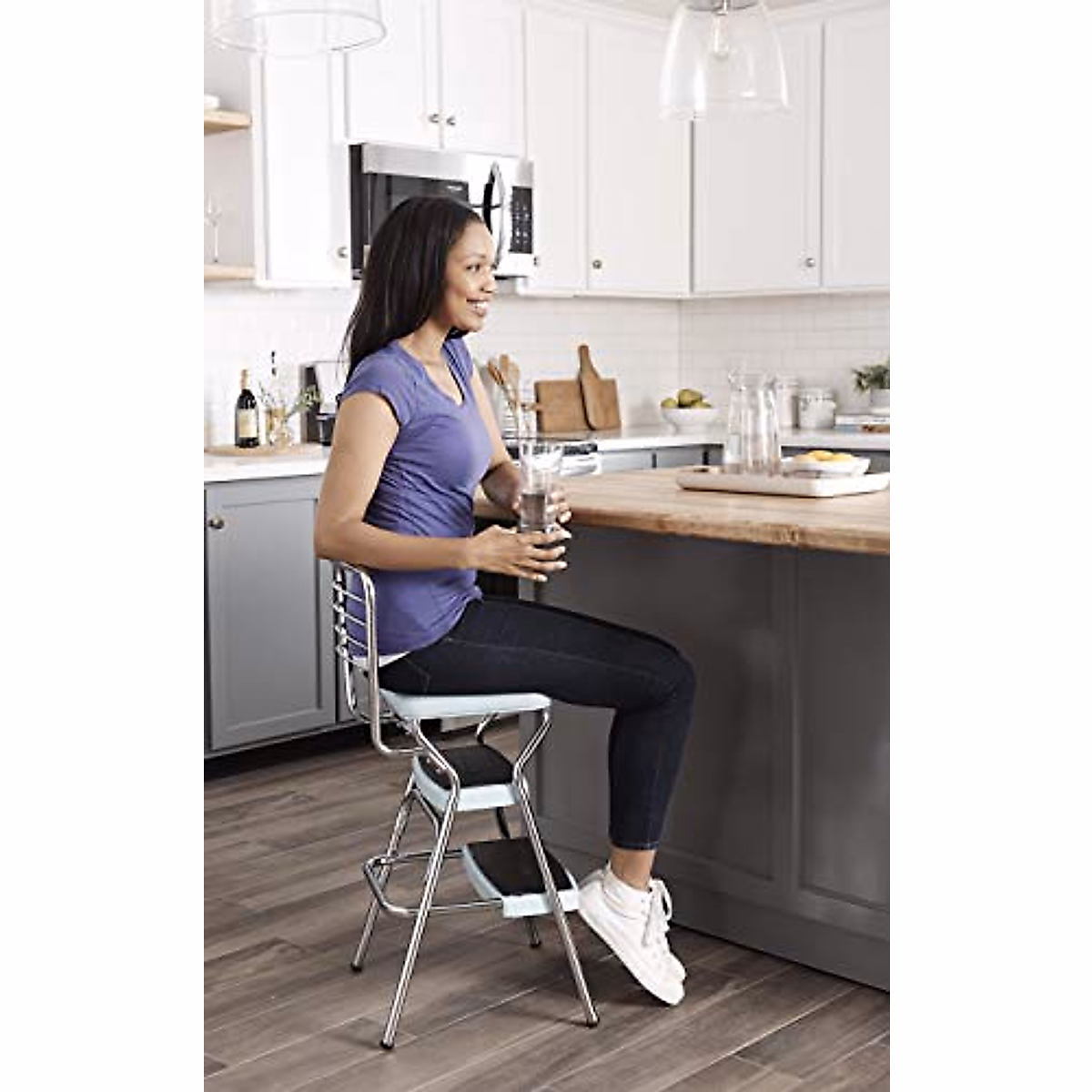 COSCO 11140TEA1E Stylaire Chair and Step Stool, 17.72"D x 17.52"W x 33.86"H, Teal