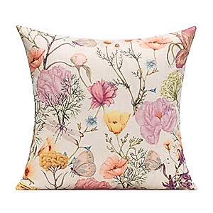VAKADO Outdoor Throw Pillow Covers Spring Summer Patio Furniture Porch Swing Garden Bench Cushion Covers Sunflower Pink Floral Outside Sunbrella Cases Flower Decorative 18x18 Set of 4 for Chair Couch