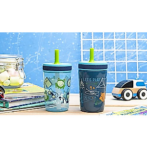 Zak Designs Campout and Camping Kelso Tumbler Set, Leak-Proof Screw-On Lid with Straw, Bundle for Kids Includes Plastic and Stainless Steel Cups with Bonus Sipper, 3pc Set, Non-BPA,15 fl oz