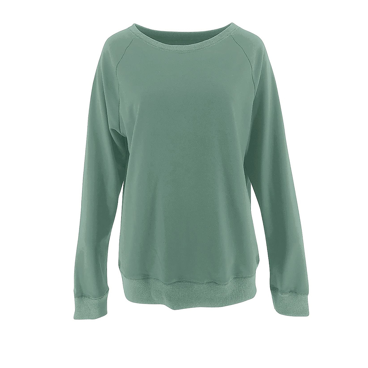 PRETTODAY Women's Casual Solid Sweatshirts Long Sleeve Crew Neck Tops Loose Pulloverss (Mint, l)