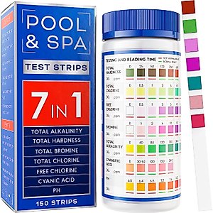 All-New 2024 Pool and Spa Test Strips 7 in 1 Quick SuperAccurate Swimming 150 Pool Test Kit - Hot Tub Test Strips & Pool Water Testing Strips for pH Chlorine Bromine Hardness Alkalinity Cyanuric Acid