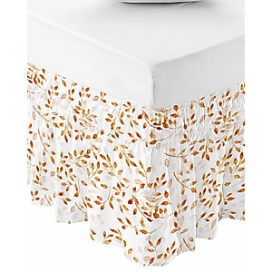 Rustic Orange Plant Bed Skirt King Size 16 Inch Drop,Adjustable & Elastic Wrap Around Bed Skirts Pleated Dust Ruffles for Twin Full Queen Cal King Bed,Abstract Modern Botanical Plant Fall Winter