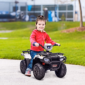 Aosom 12V Ride on ATV for Kids, Kids Electric 4 Wheeler with Headlight, Music, MP3, Treaded Tires, Battery Powered Kids Quad for Toddler, White