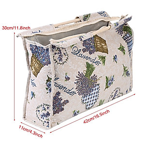 Knitting Bag, Lightweight Knitting Organizer Fabric Large Capacity Wood Handle Travel Yarn Storage Bag Tote Organizer for Knitting Needles Sewing Tools Great Gift(Blue Flower)