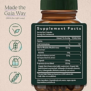 Gaia Herbs Adrenal Health Daily Support - with Ashwagandha, Holy Basil & Schisandra - Herbal Supplement to Help Maintain Healthy Energy and Stress Levels - 120 Liquid Phyto-Capsules (120 Count)