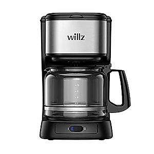 Willz 12-Cup Drip Coffee Maker with Reusable Filter & Coffee Scoop, Large Capacity, Black with Stainless Steel Trim
