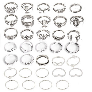 HUJUON 27-34PCS Knuckle Rings Set for Women Stackable Finger Ring Sets Vintage Joint Midi Rings Gold/Silver Star Moon Stacking Rings (34PCS)