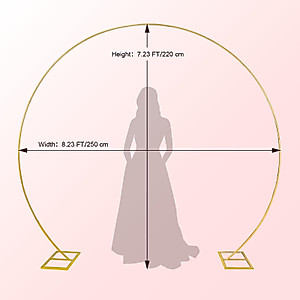 Fikowo Metal Balloon Arch, Round Arch Backdrop Stand 8 FT(2.5M) Large Golden Circle Arch Frame with Base for Birthday, Wedding, Party, and Baby Shower Photo Background Decorations (Gold)