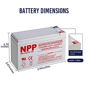 NPP HR1224W 12V 144Watts 24Watt/ Cell AGM Sealed Lead Acid Rechargeable UPS Battery, Replace 12V 6Ah, 6.5Ah APC Back-UPS NS 1250, Flame Retardant High Rate UPS Battery