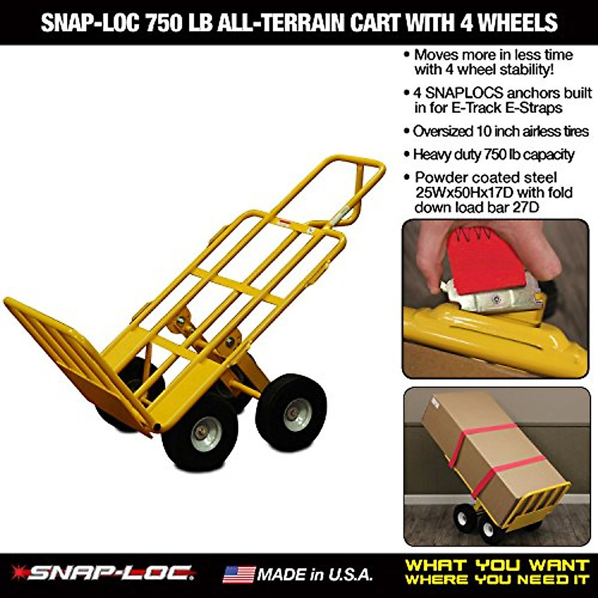 All-Terrain Hand CART 4 Wheel with 750 lb Ccapacity and 10 inch Airless Wheels