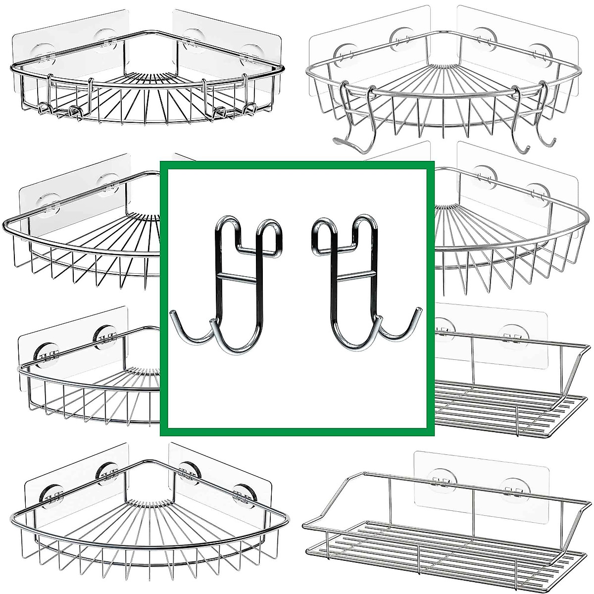 Jovware Shower Caddy Hooks, Razor Hooks for Shower, Razor Hanger for Shower, Shower Caddy with Hooks, Shower Hooks for Loofah, Razor Holder 2 Pack Silver