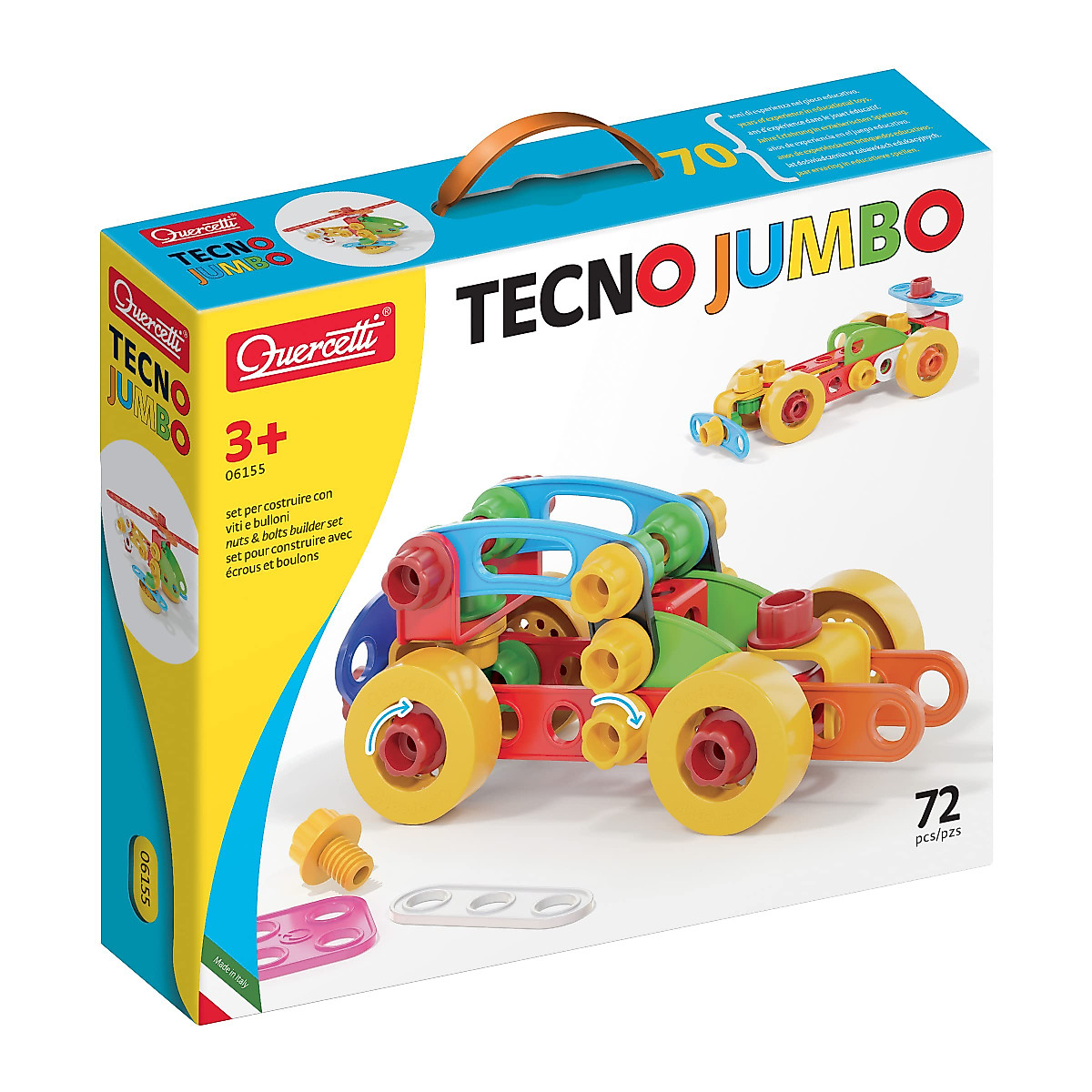 Quercetti - Tecno Jumbo - 76 Piece Building Set and Construction Toy, Multi-Colored, 34 x 7 x 29cm