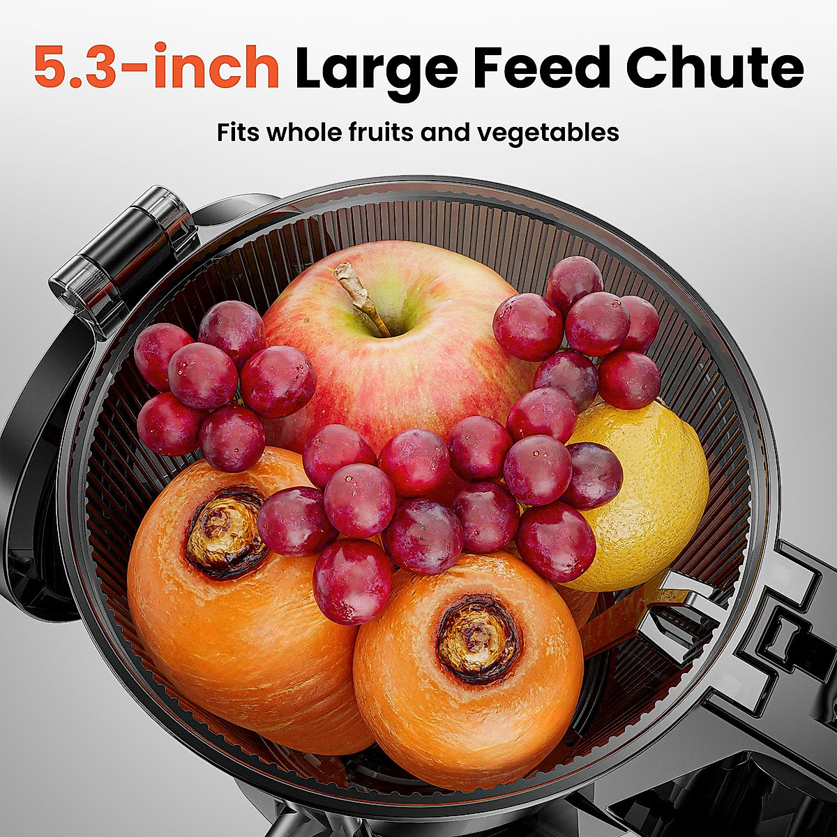 Cold Press Juicer, JoyBear Slow Masticating Machines with 5.3" Extra Large Feed Chute Fit Whole Fruits Vegetables Easy Clean Self Feeding Effortless for Batch Juicing, High Juice Yield, BPA Free 200W