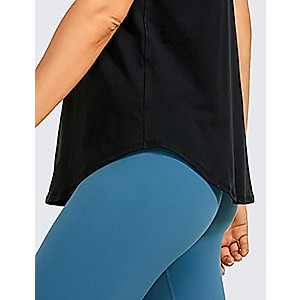 CRZ YOGA Women's Racerback Workout Tank Tops Loose Fit - Soft Pima Cotton Athletic Yoga Shirts Lightweight Black Small