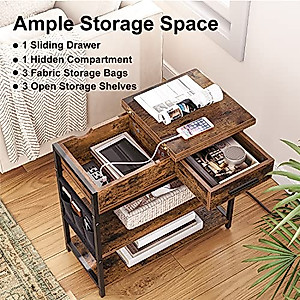 MASHOOPS Narrow End Table, Side Table with Charging Station, End Table with USB Ports and Outlets, Nightstand with Charging Station, Side Tables Living Room, Bedroom, Rustic Brown