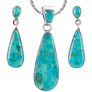 Turquoise Necklace & Earrings Set in Sterling Silver 925 with Genuine Turquoise (20” Chain)