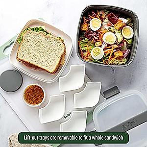 Goodful Stackable Lunch Box Container, Bento Style Food Storage with Removeable Compartments for Sandwich, Snacks, Toppings & Dressing, Leak-Proof and Made without BPA, 56-Ounce, Gray