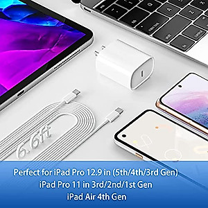 iPad Pro Charger Fast Charging,2 Pack 20W USB C Fast Wall Charger Block with 6.6FT USB C Cable for iPad Pro 12.9 in 5th/4th/3rd Gen,New iPad mini 6th Gen,2021/2020/2018 iPad Pro 11 inch,iPad Air 4th