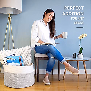 Cotton Rope Storage Basket, Extra Large Woven Basket with Handles for Living Room, Big Organizer for Throw Blankets Pillows Laundry Towels Nursery Toy Bin for Baby & Kids 20" x 20" x 13" Live Momento