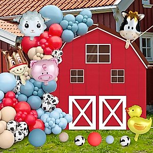 Farm Animals Party Decoration Set Farmhouse Backdrop Cow Balloon Garland Arch Kit Farm Theme Balloons Photo Booth Farm Photography Background Party Decor for Birthday Kids Baby Shower Party Supplies
