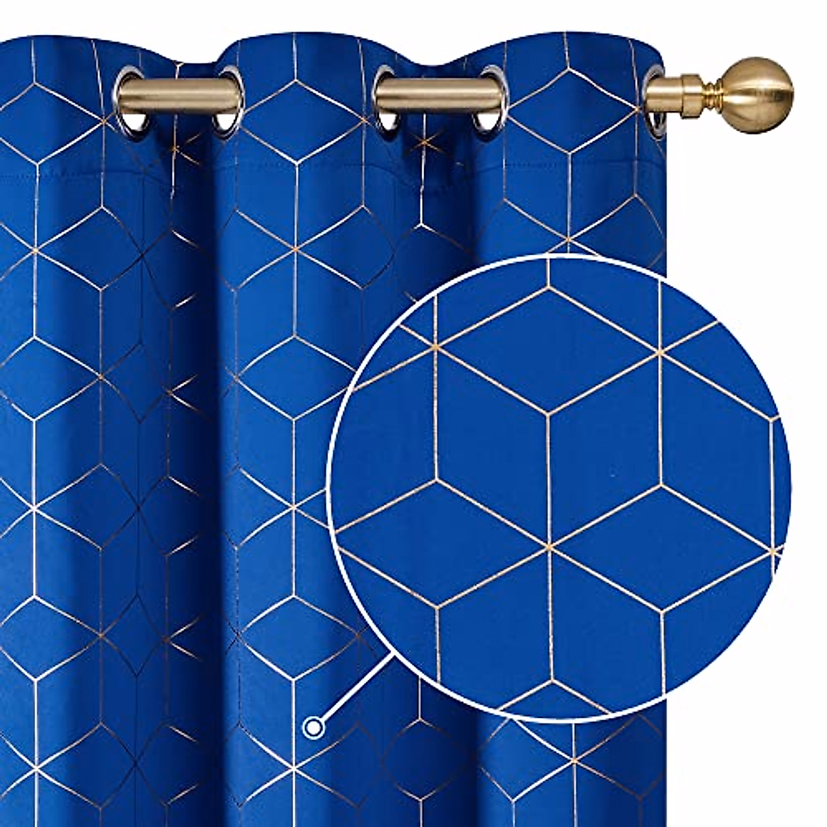 Deconovo Blackout Curtains Gold Diamond Foil Print Room Curtains 42W x 72L Inch, Thermal Insulated Noise Reducing Window Grommet Drapes Living Room Royal Blue 2 Panels