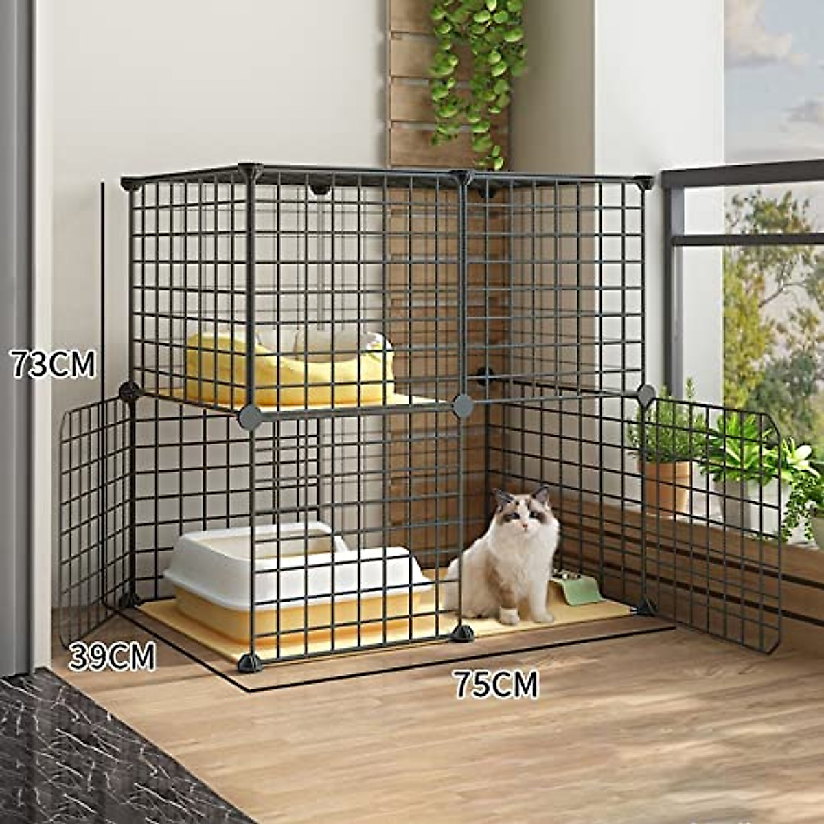 Cat Cage, Cat Crates for Indoor Cats Cat Playpen , Cat Outdoor Enclosure Diy Cat Playpen Metal Kennel with Platform Mat for 1-2 Cats, Ferret, Chinchilla, Rabbit, Small Animals ( Size : 75*39*73cm )